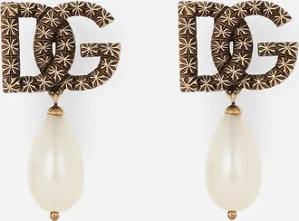 Dolce & Gabbana Ohrhänger Mit Tropfenperle Und Dg-logo - Frau Bijoux Gold Metall Onesize
