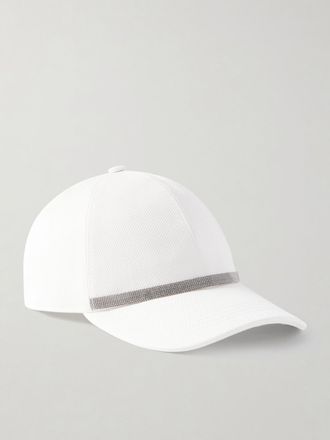 Brunello Cucinelli Casquette En Serge De Coton M&eacute;lang&eacute; &Agrave; Perles - Blanc