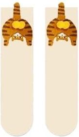 Generico Chaussettes mi-mollet avec impression de chats de dessins anim&eacute;s, chaussettes de printemps l&eacute;g&egrave;res pour les amateurs de chats, Style D-5pcs, Taille Un
