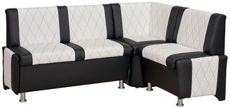 Rodnik Eckbank Polin, Sitzbank aus Kunstleder oder Stoff, mit Stauraum, Truhenbank 174 x125 cm (Kunstleder, schwarz, wei&szlig;)