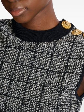 Balmain Tweed with Gold Button Embellishment Tank Top - Black