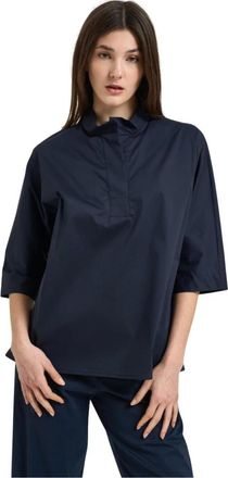Liviana Conti Femme, Tops, Bleu, Taille: 40 FR Chemise Trois-Quarts &agrave; Col Cor&eacute;en