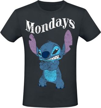 Lilo & Stitch Lilo & Stitch Mondays Homme T-Shirt Manches Courtes Noir XL 100% Coton Regular/Coupe Standard
