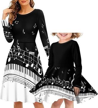 Hugs Idea Robe assortie pour mère et fille - Robe midi décontractée à manches longues - Robe patineuse torsadée pour maman et moi - Robe assortie pour les voyag