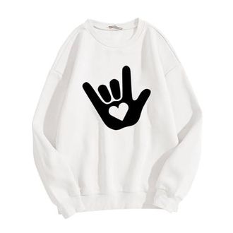Generic Sweat-shirt &agrave; capuche &agrave; manches longues et col rond imprim&eacute; &laquo; I You Geste &raquo; pour femmes de la Saint-Valentin 2026, blanc, XXL