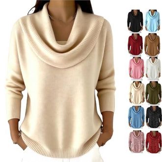 Generic Pull doux et &eacute;l&eacute;gant &agrave; col volant&eacute; de couleur unie pour femme, pull &agrave; manches longues et col b&eacute;nitier, abricot, 3XL