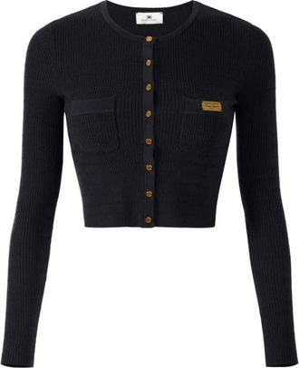 Elisabetta Franchi Femme, Pulls, Noir, Taille: 44 FR Cardigan en maille micro-tress&eacute;e