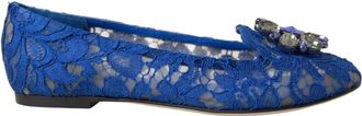 Dolce & Gabbana Femme, Chaussures, Bleu, Taille: 35 EU Ballerines Mocassins en Dentelle Bleue et Cristaux