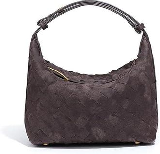 Generic Luxueux sac besace en daim - Sac à bandoulière en cuir tissé avec intérieur spacieux, couleur chocolat, 20,3 x 10,2 x 15,2 cm