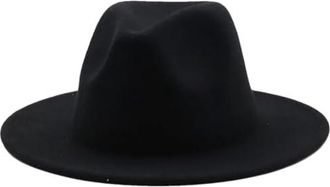 Generic Chapeau haut de gamme en feutre pour femme et homme - Chapeau Fedoras vintage - Couleur unie - Casquette panama, 19 noir., M