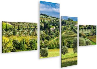Islandburner Bild auf Leinwand Landschaft Toscana Weinberge Olivenb&auml;ume Panorama Felder Bilder Wandbilder Poster