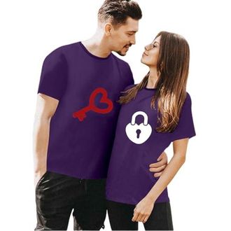 Generic T-shirt d&eacute;contract&eacute; &agrave; col rond pour la Saint-Valentin 2026 | Haut &agrave; manches courtes pour plus de confort et de style, violet, XXL