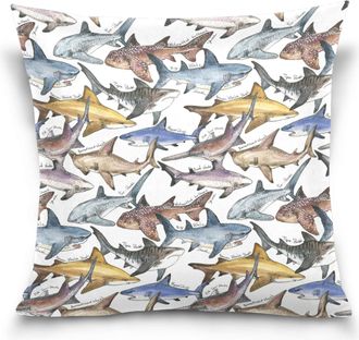 HMZXZ Kissenbezug 40x40cm Aquarell Meer Hai Dekorative quadratische Kissenbez&uuml;ge Kissenh&uuml;ller f&uuml;r Couch Sofa Schlafzimmer Wohnzimmer