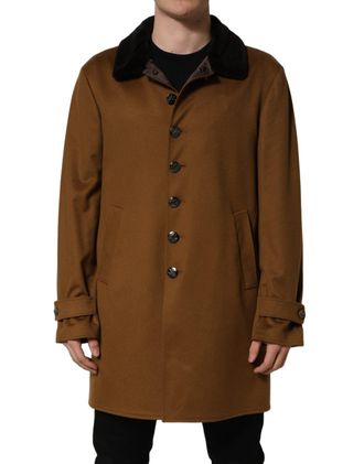 Dolce & Gabbana Brown Cashmere Mink Fur Men Overcoat Jacket Elastane Clothing