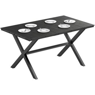OUTSUNNY Table de jardin - Outsunny - rectangulaire - pour 4 &agrave; 6 personnes - pieds en X - m&eacute;tal HDPE - 150 x 90 x 74 cm - noir