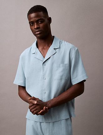 Calvin Klein Pyjama-top Aus Leinen-mix - Stone Blue - Herren - M