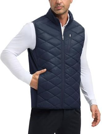 Baleaf Gilet bouffant sans manches pour homme - Imperméable - Poches légères - Coupe-vent - Hiver, bleu marine, XXL
