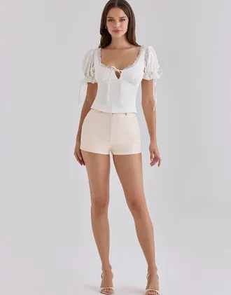 House of CB Naya mini short en imitation cuir ivoire-Blanc