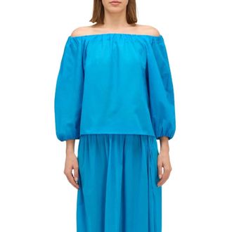 Sundek Femme, Blouses et Chemises, Bleu, Taille: 38 FR Blusa in Voile di Cotone Scollo a Barca