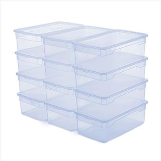 Rotho CLEAR Box 12er-Set Aufbewahrungsbox 5 l mit Deckel, platzsparend stapelbar 33x19x11 cm, transparent blau