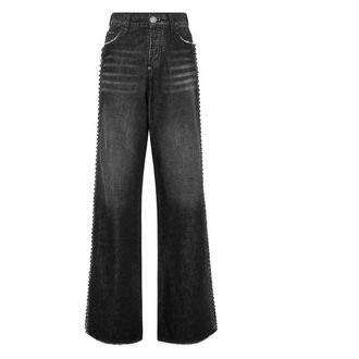 Philipp Plein Femme, Jeans, Noir, Taille: W29 Denim Skater Fit Pantalons Rib Strass