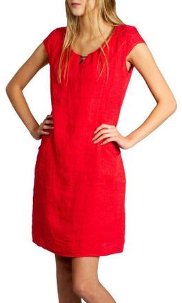 CASPAR Fashion Sommerkleid SKL020 knielanges Damen Sommer Leinenkleid mit eleganter Metallspange Luftig leicht, figurumspielende Form, mit seitlichem Jersey-Einsatz