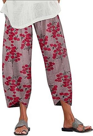 Generic Pantalon d&eacute;t&eacute; droit pour femme - Taille haute - En coton - D&eacute;contract&eacute;, P-rose., XL