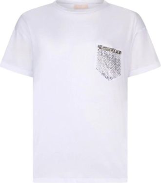 Liu Jo Femme, Tops, Blanc, Taille: 42 FR T-shirt avec poche orn&eacute;e de bijoux