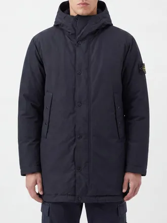 Stone Island Kurzer Parka aus recyceltem technischem Gewebe mit Kapuze und Logo