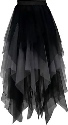 Generic Jupe en tulle &agrave; volants multicouches en maille trap&egrave;ze pour femme, jupe longue en tulle, jupe en cuir pour femme, grande taille, gris, XXL