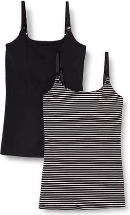 Amazon Essentials Débardeur de Maternité Adapté à lAllaitement avec Bretelles Réglables et Soutien-gorge Intégré Femme, Lot de 2, Noir Rayures, XS