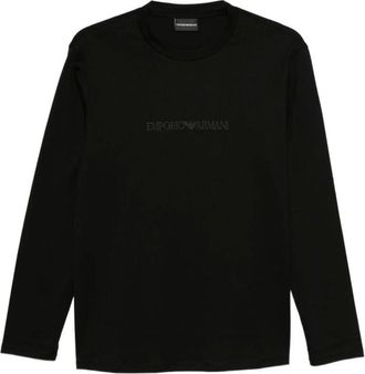 Emporio Armani Homme, Tops, Noir, Taille: XL T-shirt &agrave; Manches Longues et Col Rond avec D&eacute;tail Logo