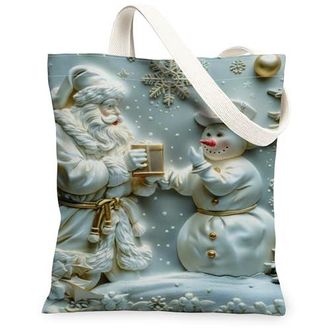 Generic Sacs fourre-tout en toile motif bonhomme de neige dhiver, sacs d&eacute;picerie r&eacute;utilisables, style vintage, l&eacute;gers et lavables avec bandouli&egrave;re pour le sho
