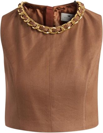 Elisabetta Franchi Femme, Tops, Brun, Taille: 42 FR Top Leather