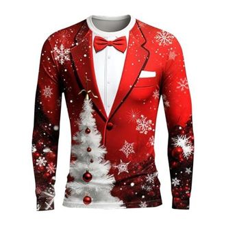 Generic Chemise de Noël amusante à manches longues pour homme - Imprimé 3D - Chemise de Noël moche - Chemise de Noël moche boutonnée - Haut de fête de vacance