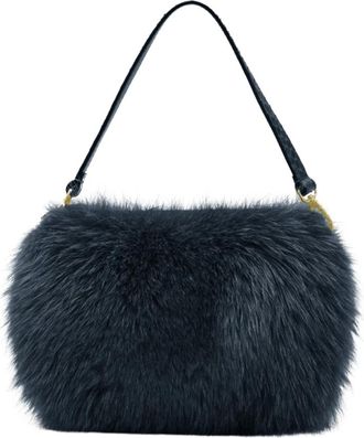 Biagini Femme, Sacs, Bleu, Taille: ONE Size Pochette en fourrure de renard et python Fox and Python