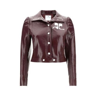 Courr&egrave;ges Baumwolljacke mit Leder-Effekt Design - - Jackets - Damen - Braun - M