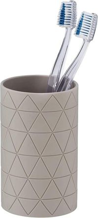 WENKO Zahnputzbecher Casella - Zahnbürstenhalter für Zahnbürste und Zahnpasta, Kunststoff (ABS), 6.8 x 11.8 x 6.8 cm, Taupe