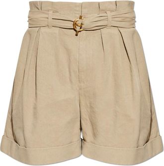 Balmain Homme, Shorts, Beige, Taille: L Bermuda en coton et lin avec ceinture &agrave; barre en T