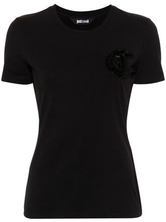 Just Cavalli t-shirt à logo orné de perles - Noir