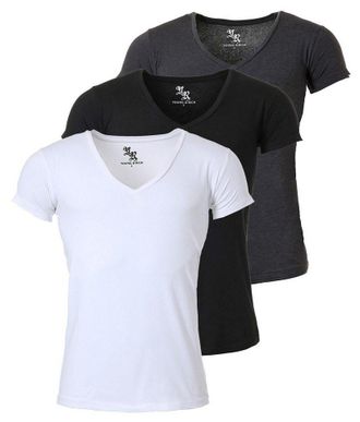 Young & Rich T-Shirt Herren Uni Basic 1315 extra tiefer Ausschnitt 3er Pack (3er-Pack, 3-tlg., 3er-Pack) V-Ausschnitt unifarben kurzarm slim fit
