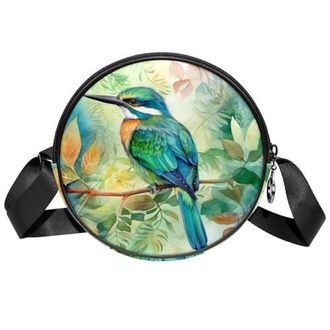 Generic Petit sac &agrave; bandouli&egrave;re circulaire pour femme, sac &agrave; bandouli&egrave;re aquarelle avec fermeture &eacute;clair, bretelles r&eacute;glables, sac &agrave; main rond d&eacute;contract&eacute; pou