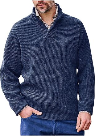 Generic Herren-Pullover mit Stehkragen, Pullover mit V-Ausschnitt, Oberteile, Rippstrick-Pullover for Herbst und Winter, entspannte Passform, Zopfmuster(Dark 