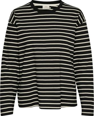 Kaffe Langarm-Shirt KAwinny Damen T-Shirt Langarm Streifen Rundhalsausschnitt Casual Basic Black Deep/Turtledove Stripe S