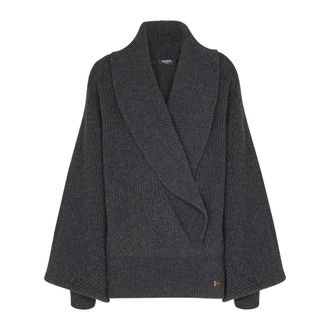 Balmain Oversize-Pullover mit Wickeloptik - - Knitwear - Damen - Grau - L