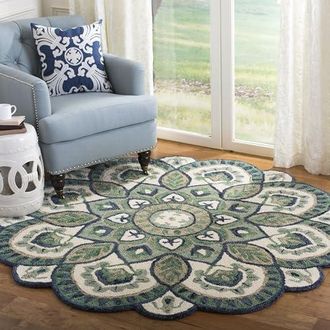 Safavieh Traditionell Teppich f&uuml;r Wohnzimmer, Esszimmer, Schlafzimmer - Novelty Collection, Kurzer Flor, Elfenbein und Blau, 180 x 180 cm