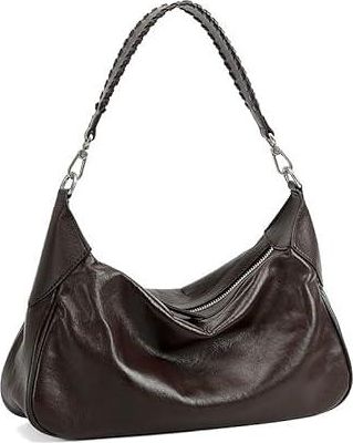 Generic Sacs &agrave; bandouli&egrave;re en cuir v&eacute;ritable - Sac fourre-tout pour femme - Sac &agrave; main souple en forme de croissant - Travail quotidien, caf&eacute;, 11.81 x 6.69 x 