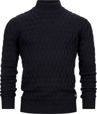 Indicode Herren INAlpha Strickpullover mit Stehkragen aus Baumwoll-Mix | Feinstrick-Pulli f&uuml;r M&auml;nner Dark Navy, XL