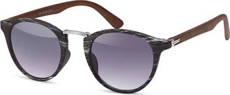 styleBREAKER Damen Panto Sonnenbrille in Holz Optik runde Gläser, Nasensteg aus Metall, Vollrand Kunststoff Gestell 09020083, Farbe:Gestell Schwarz-Silber/Glas Gra