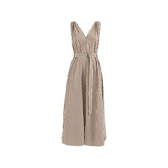 Brunello Cucinelli Striped Wrinkled Poplin Dress With Monili